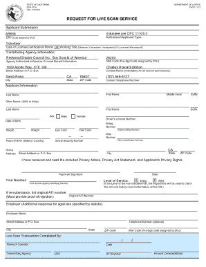 Fillable Online brea.ca.govformsDOJ8016BCIA 8016 - Request for Live ...