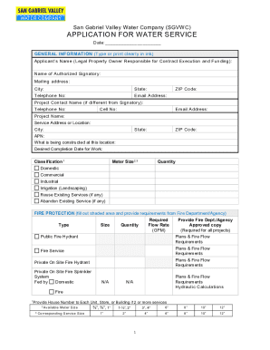 Fillable Online APPLICATION FOR WATER SERVICE - San Gabriel Valley ...