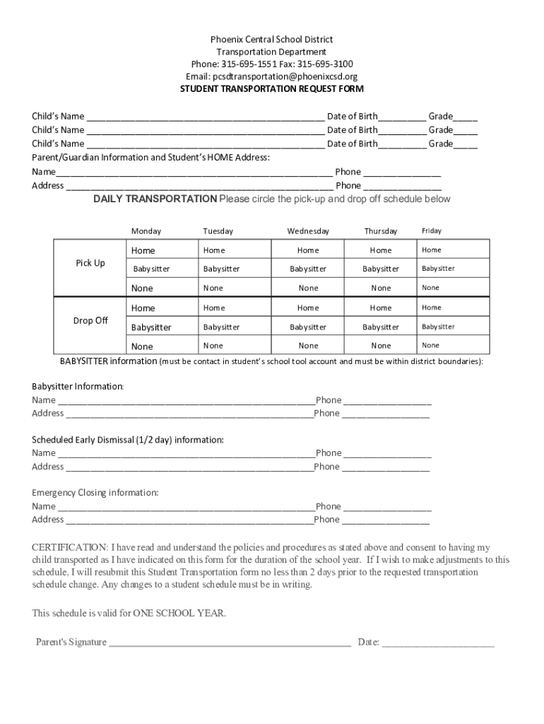Fillable Online www.phoenixcsd.orgPrekTransportationRequestPRE-K ...