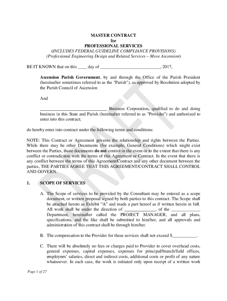 Fillable Online Professional and Technical Services Master Contract ...