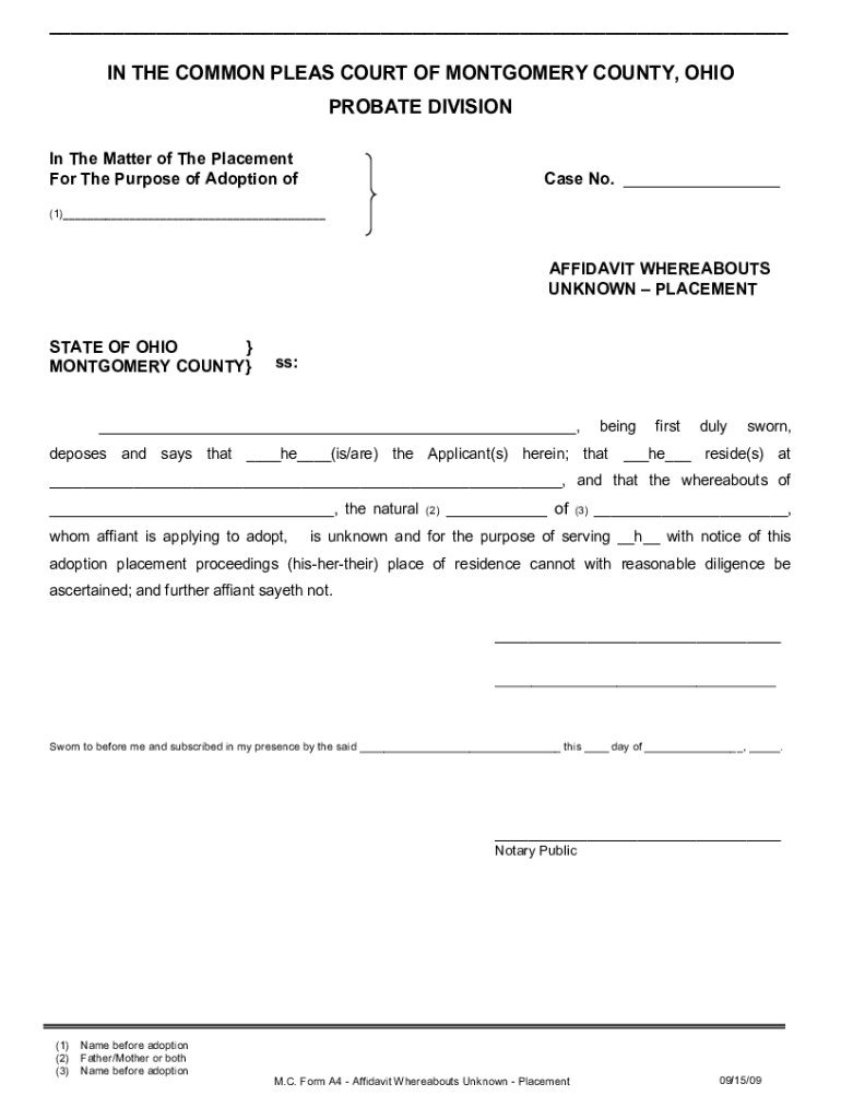 Fillable Online A4 Affidavit Whereabouts Unknown-Placement.rtf Fax ...