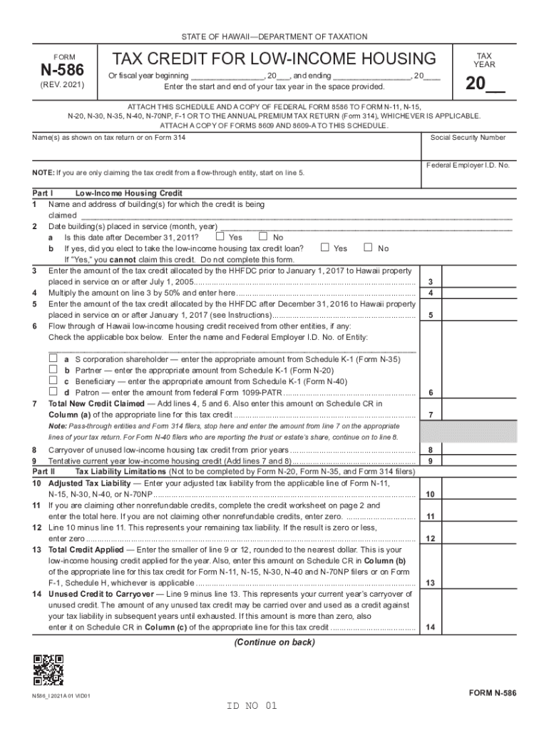 Fillable Online Form N-586, Rev 2021, Tax Credit for Low-Income Housing ...