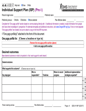 Fillable Online Individual Support Plan (ISP) (Pro version). This "Pro ...