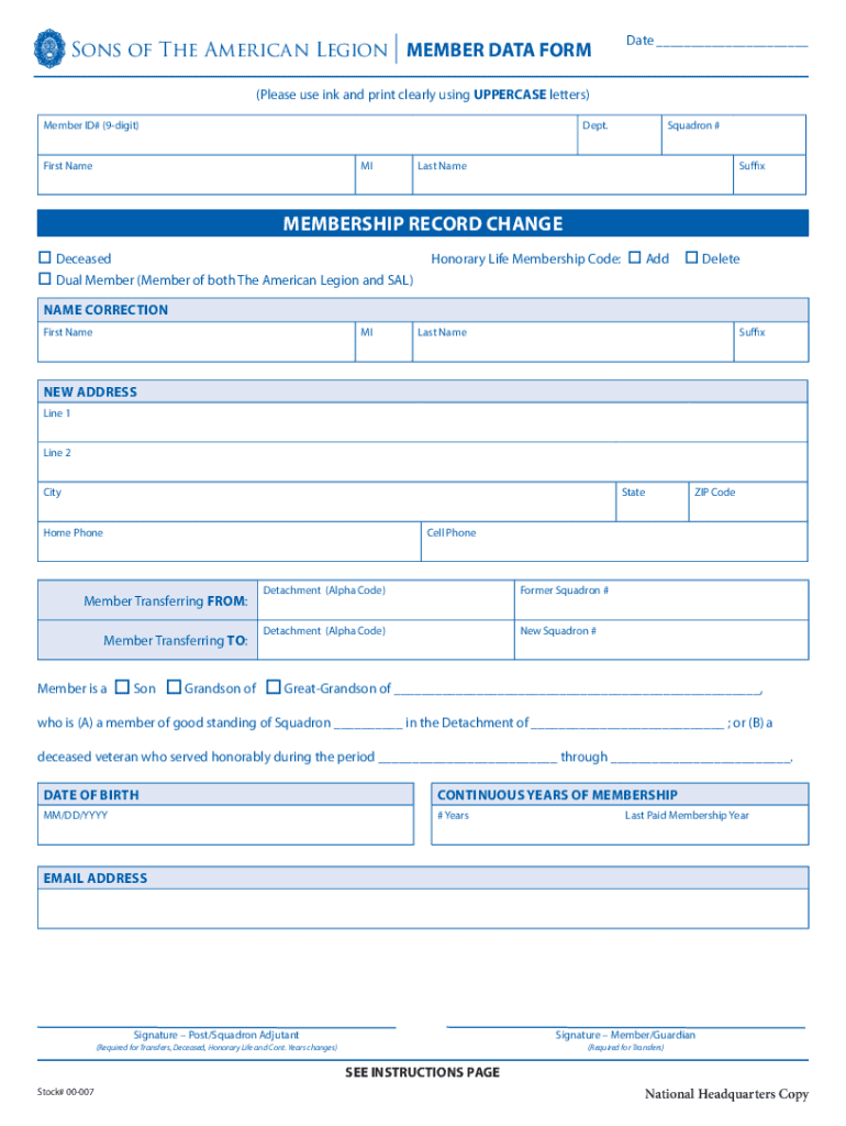 Fillable Online THE AMERICAN LEGION - MEMBER DATA FORM Fax Email Print ...