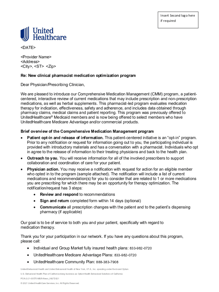 Fillable Online Sample letter for the UnitedHealthcare Comprehensive ...