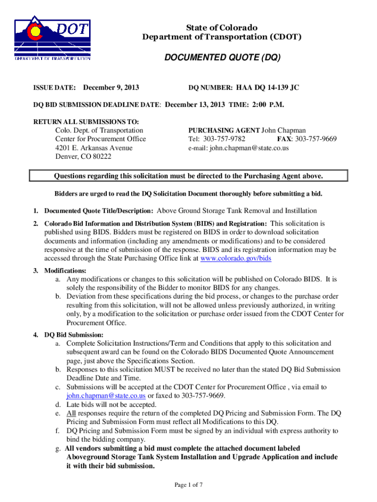 Fillable Online State of Colorado Department of Transportation (CDOT ...