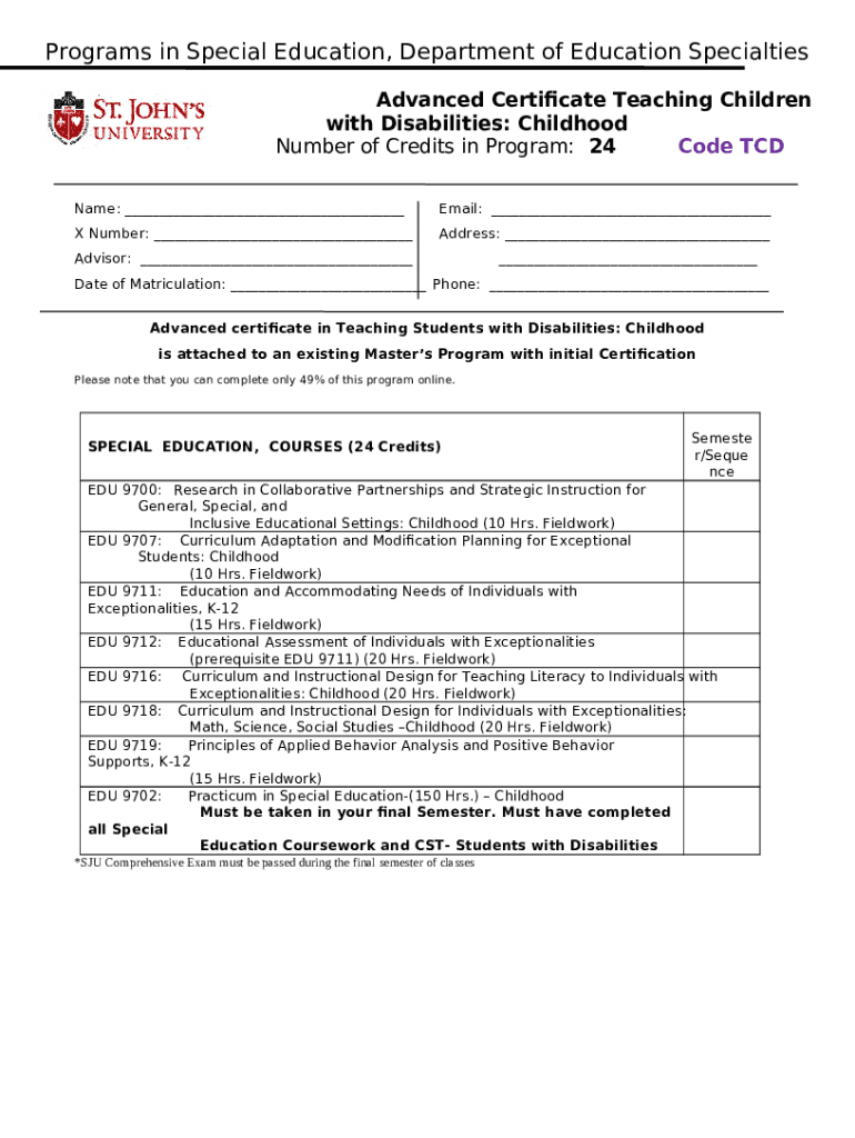 Advanced Certificate in Teaching Children with ... Doc Template | pdfFiller