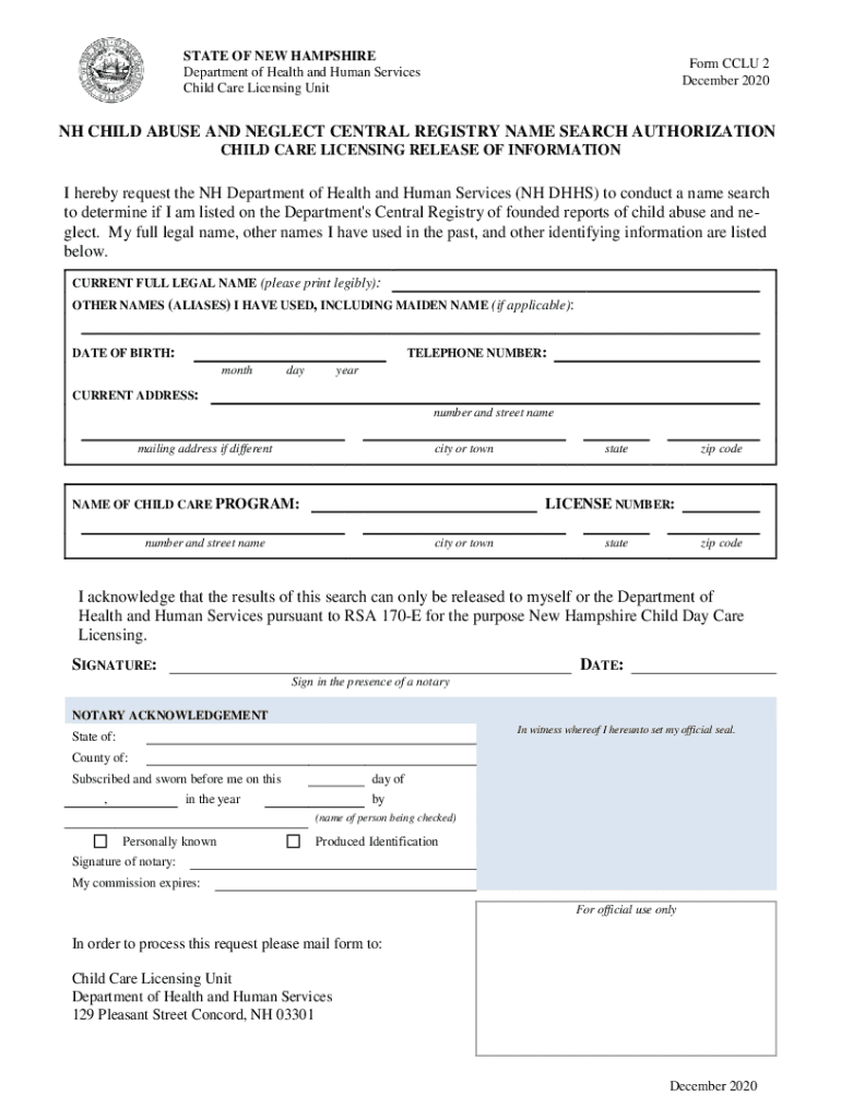 Fillable Online NH CHILD ABUSE AND NEGLECT CENTRAL Fax Email Print ...