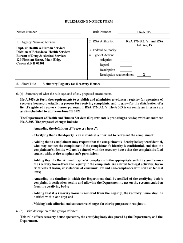 Fillable Online rulemaking notice form - New Hampshire Department of ... Fax Email Print - pdfFiller