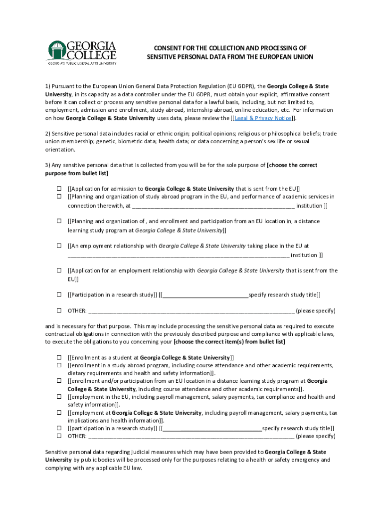 Fillable Online application.gatech.eduregisterCONSENT FOR THE COLLECTION AND PROCESSING OF ...