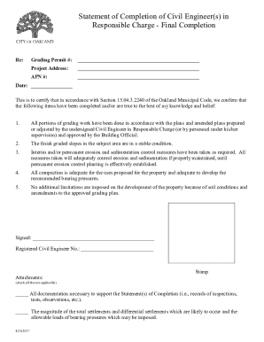 Fillable Online Statement of Completion of Civil Engineer(s) in ...