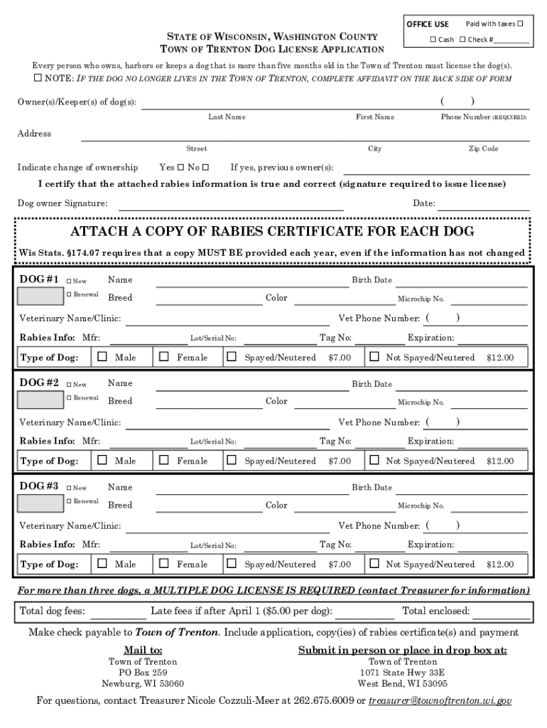 Fillable Online ATTACH A COPY OF RABIES CERTIFICATE FOR EACH DOG Male ...