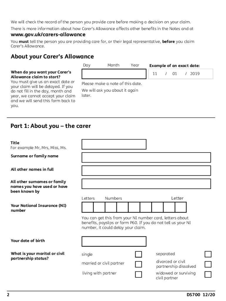 Fillable Online handypdf.compdfcarers-allowance-claim-formCarers Allowance Claim Form - Edit ...