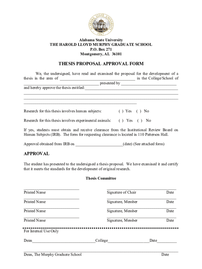 Fillable Online THESIS PROPOSAL APPROVAL FORM - Alabama State Fax Email Print - pdfFiller