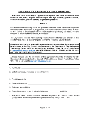 Fillable Online Tulsa Municipal Judge Judges Application Form 2021 ...
