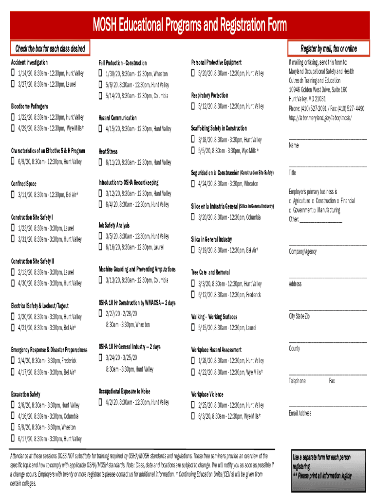 Fillable Online FREE Safety and Health Educational Seminars for Employers and ... Fax Email ...