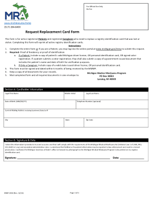 Fillable Online Request Replacement Card Form - michigan.gov Fax Email ...