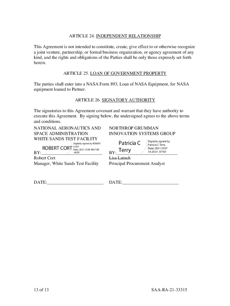 Fillable Online REIMBURSABLE SPACE ACT AGREEMENT BETWEEN The National ... Fax Email Print ...