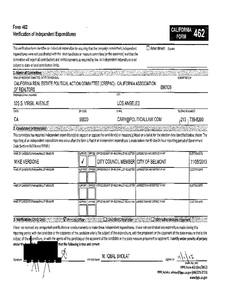 Fillable Online www.templateroller.comtemplate1342230FPPC Form 462 ...