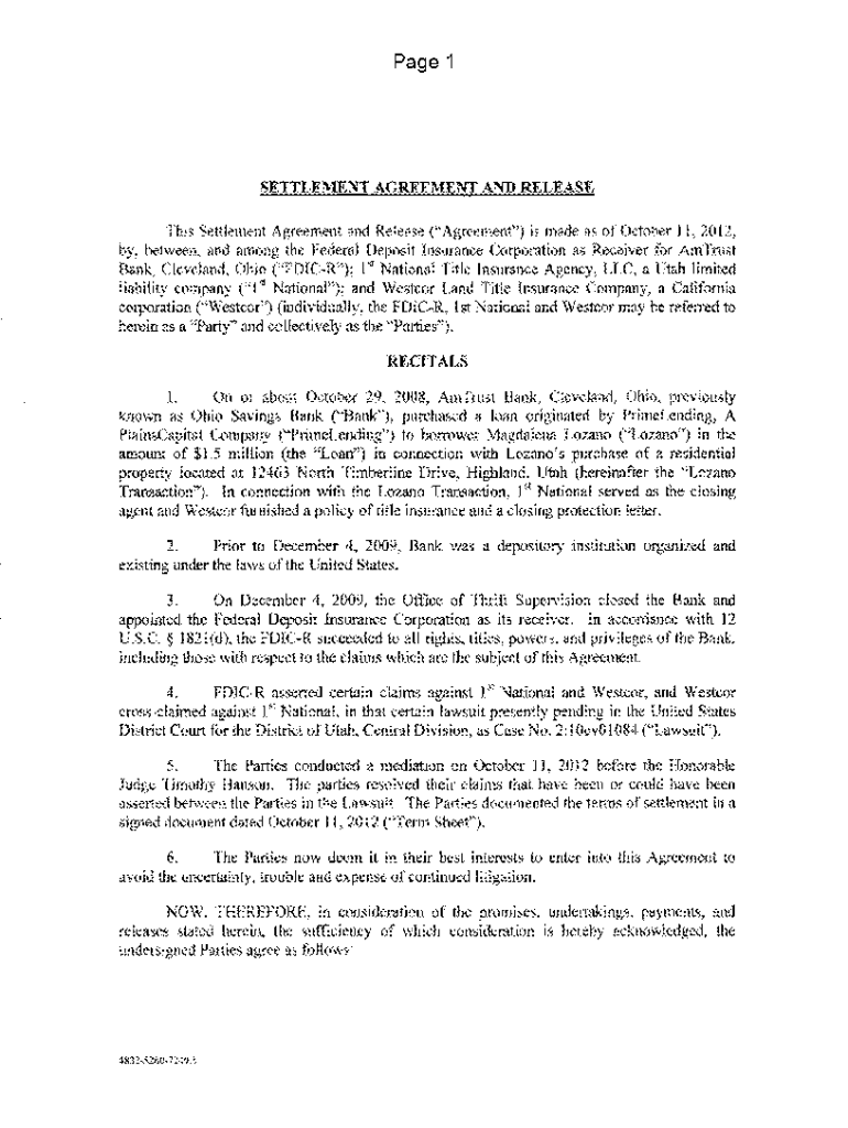 Fillable Online www.lawinsider.comclausesettlement-agreementSETTLEMENT ...