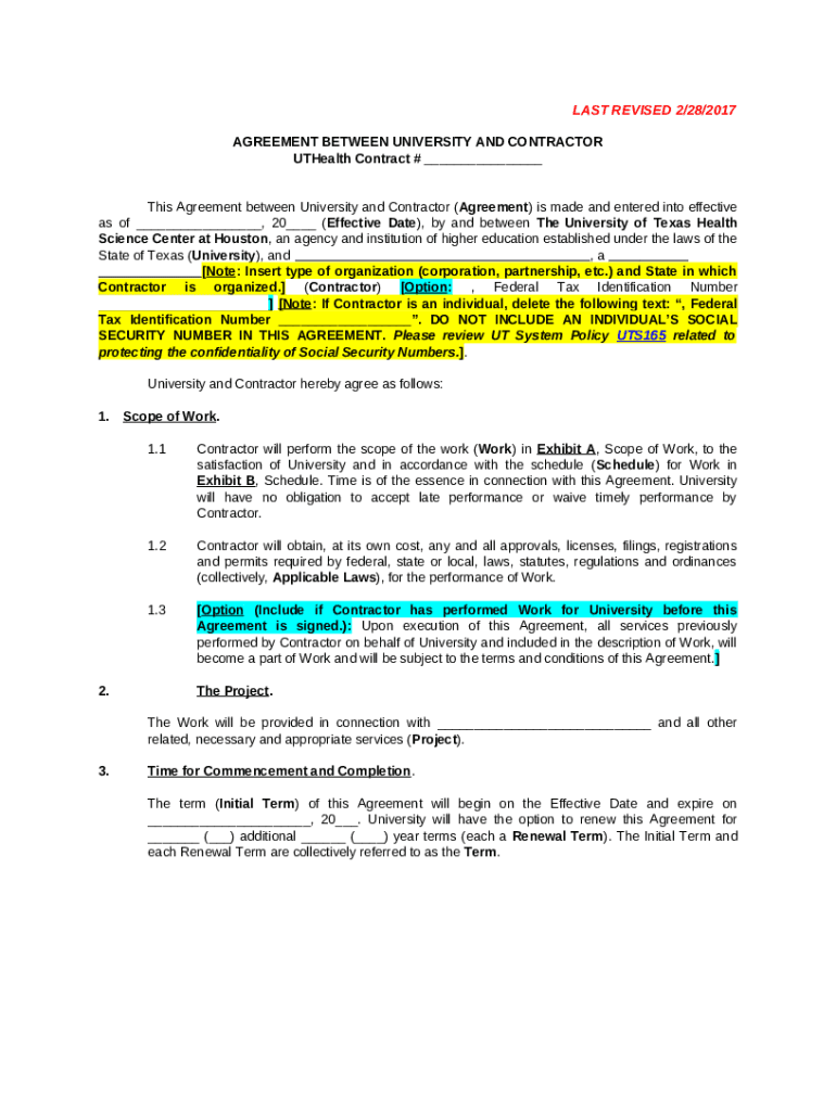 AGREEMENT BETWEEN UNIVERSITY AND CONTRACTOR Sample Clauses ... Doc ...