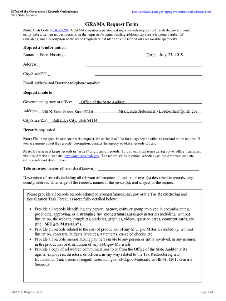 Fillable Online GRAMA Request Form Fax Email Print - pdfFiller