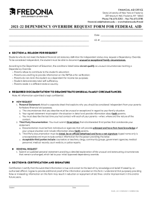Fillable Online 2021-22 DEPENDENCY OVERRIDE REQUEST FORM FOR ... Fax Email Print - pdfFiller