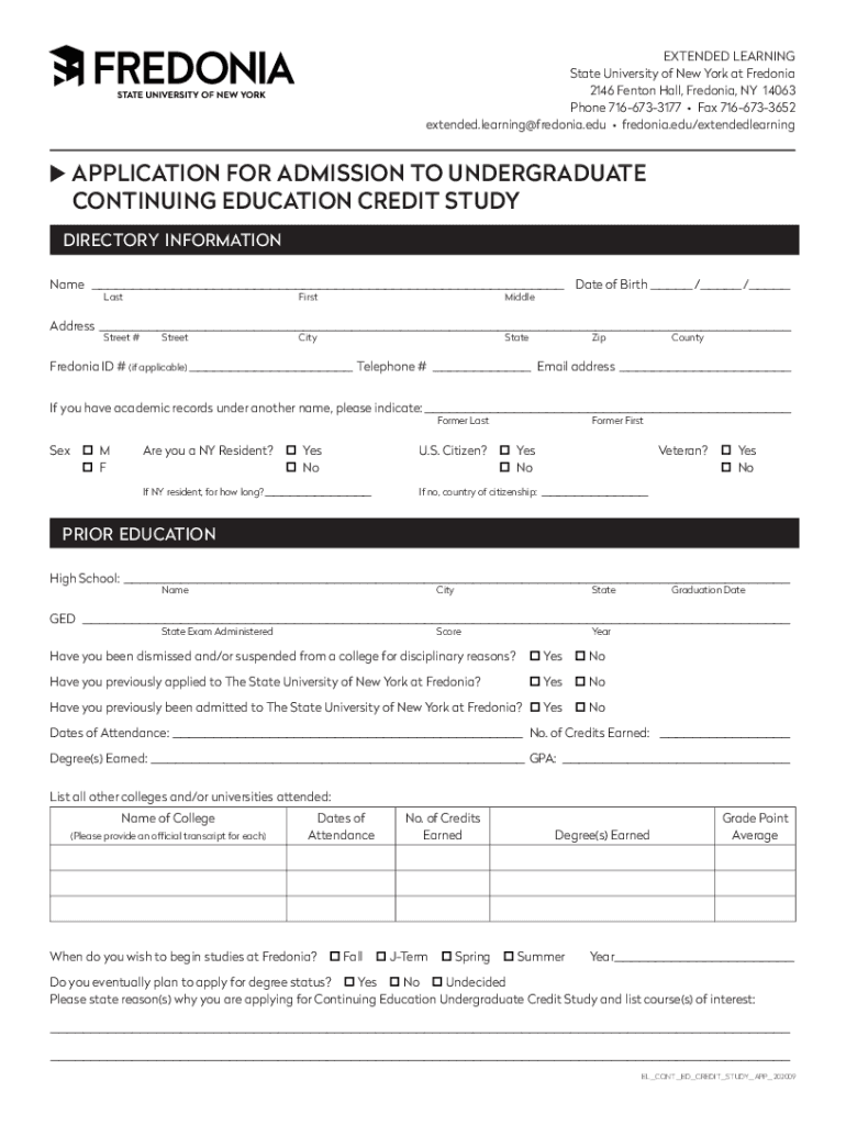Fillable Online Application for Admission to Undergraduate Continuing ...