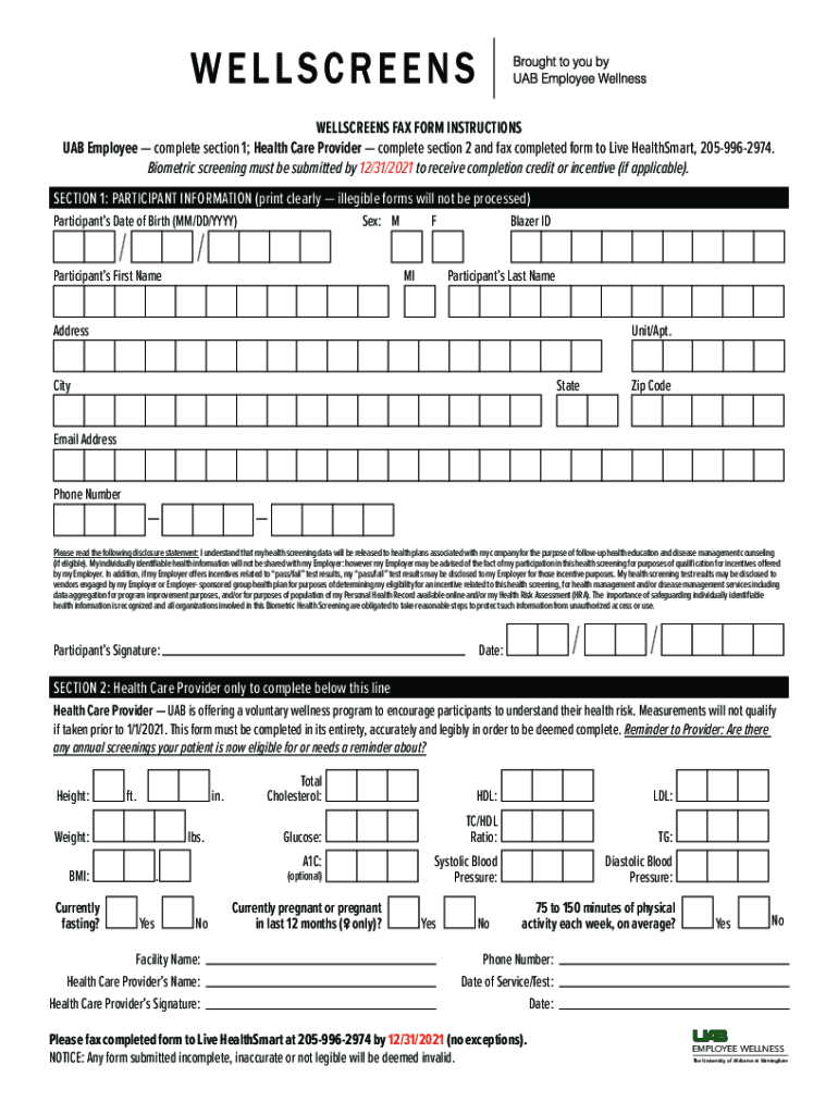 Fillable Online Fillable Online WELLSCREENS FAX FORM INSTRUCTIONS UAB ...