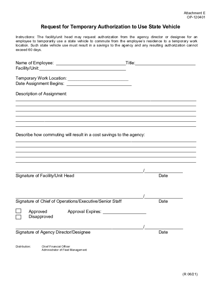 Fillable Online Request for Temporary Authorization to Use State ...