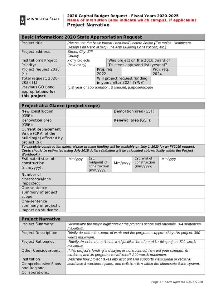 2020 Capital Budget Request - Fiscal Years 2020-2025 Name of ... Doc ...