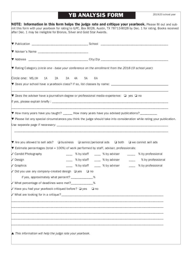 Fillable Online Fillable Online uiltexas YB ANALYSIS FORM - University ...