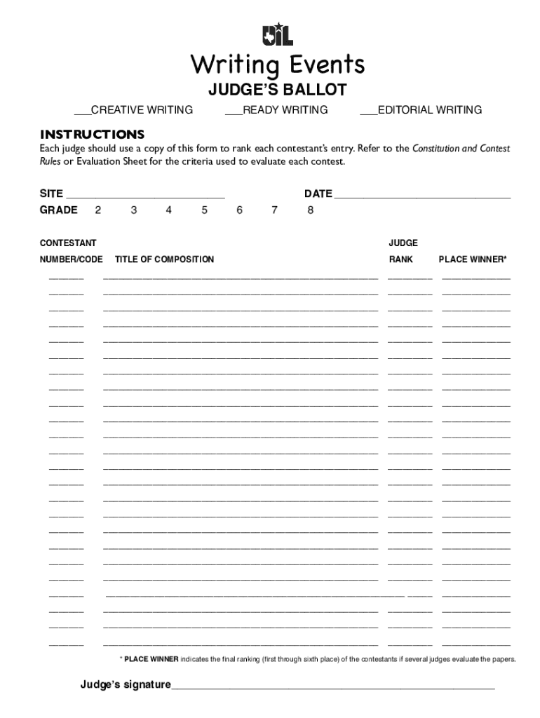 Fillable Online Writing Events - University Interscholastic League Fax Email Print - pdfFiller