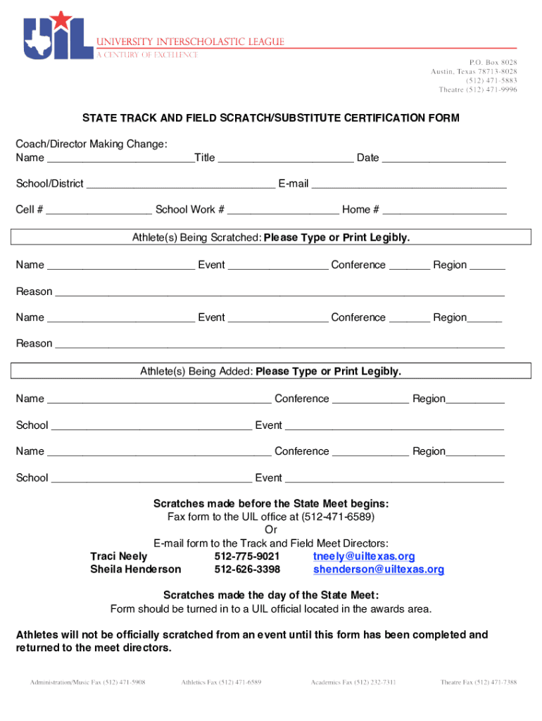 Fillable Online www.uiltexas.orgTFScratchFormSTATE TRACK AND FIELD ...