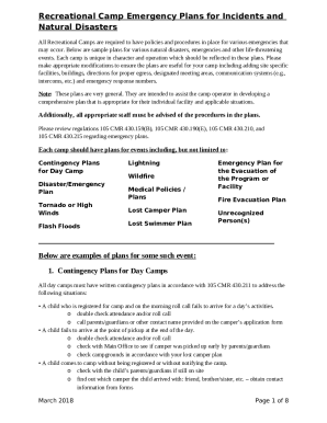 Recreational Camp Emergency Plans for Incidents and Natural ... Doc ...