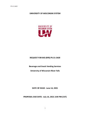 Fillable Online UNIVERSITY OF WISCONSIN SYSTEM REQUEST FOR BID (RFB ...
