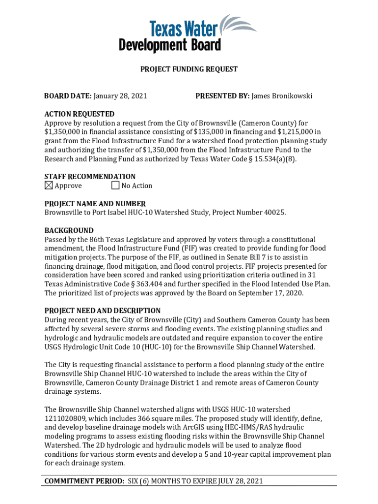 Fillable Online www.twdb.texas.gov board 2021PROJECT FUNDING REQUEST ...
