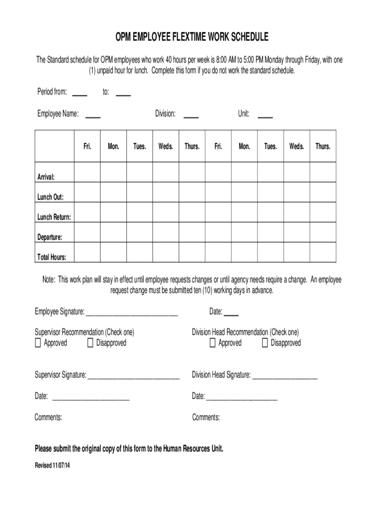 Fillable Online OPM Fact Sheet: The Use of Flexible Work Schedules in ...