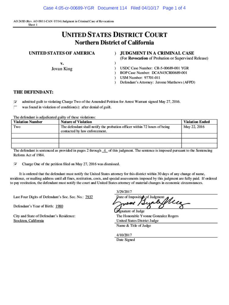 Fillable Online AO 245D (Rev. 3/01) Sheet 1 - Judgment in a Criminal ...
