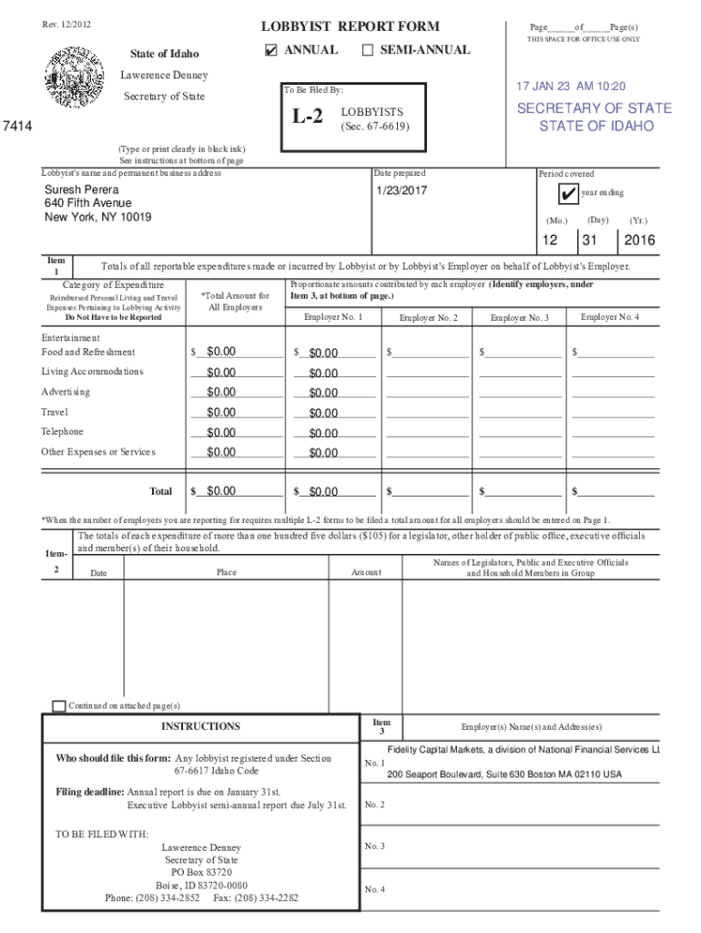 Fillable Online sos idaho archive.sos.idaho.govELECTlobbyistLOBBYIST ...