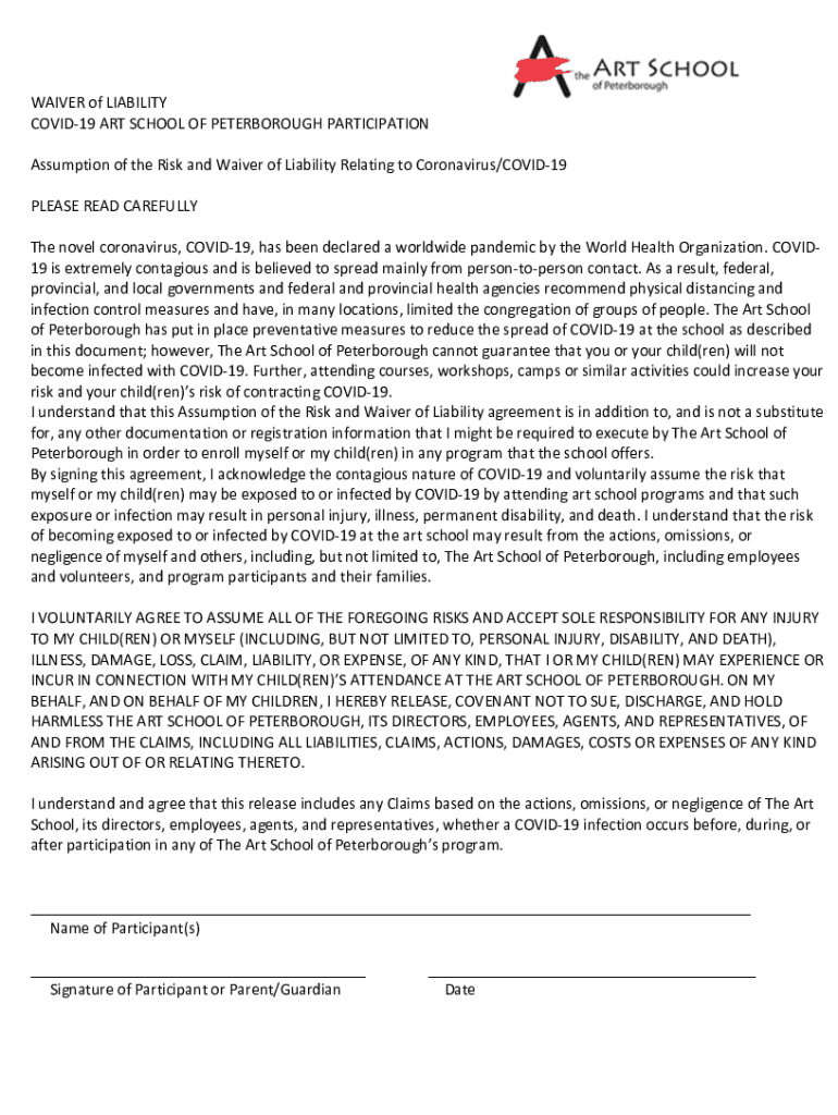 Fillable Online COVID-19 ACKNOWLEDGEMENT, WAIVER, RELEASE, AND ...