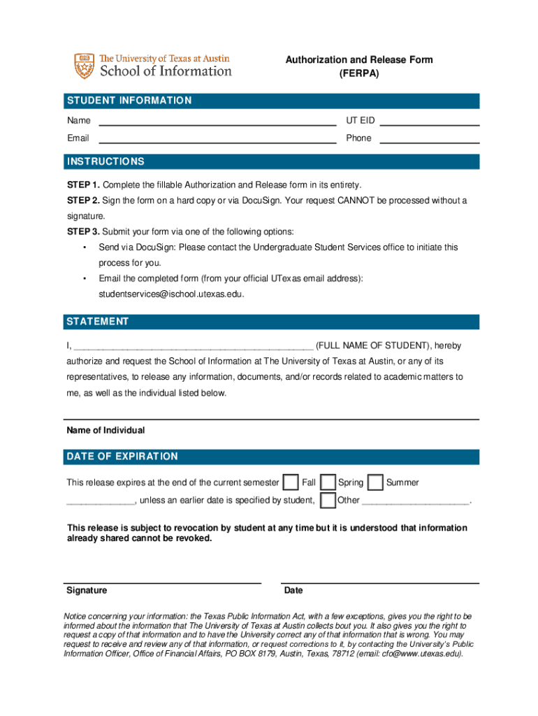 Fillable Online FERPA Release Authorization Form Fax Email Print - pdfFiller