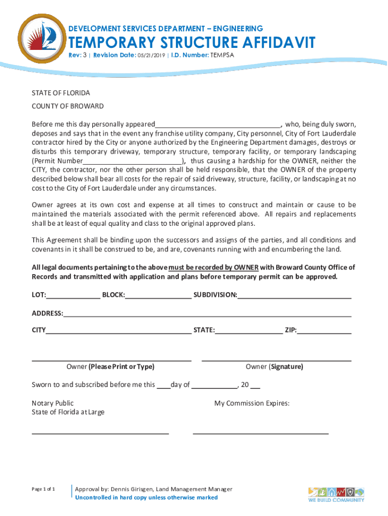 Fillable Online TEMPORARY STRUCTURE AFFIDAVIT Fax Email Print - pdfFiller
