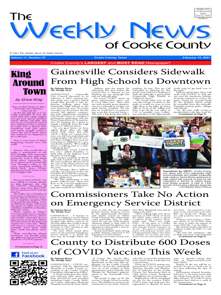 Fillable Online PRSRT STD PAID Permit No. 00002 ECRWSS Weekly News Fax ...