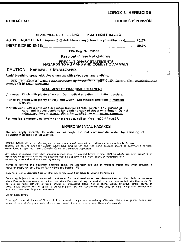 Fillable Online U.S. EPA, Pesticide Product Label, DUPONT LOROX L ...