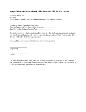 Fillable Online Sample Form for S-Election RevocationCPA at Law26 CFR1 ...