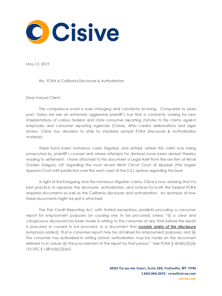 Fillable Online FCRA Disclosure and Authorization Compliance Fact Sheet ...
