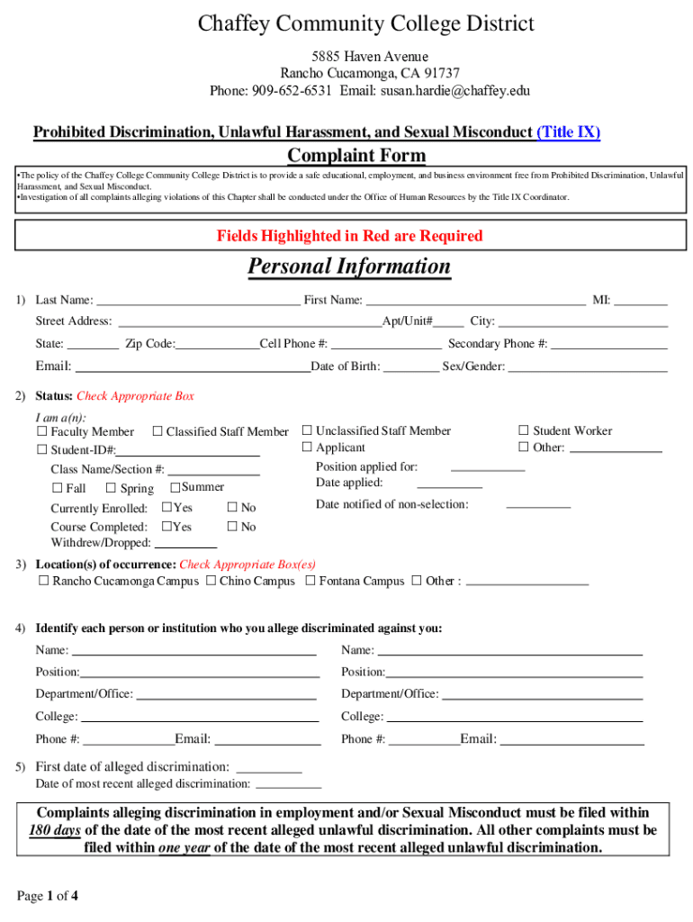 Fillable Online Chaffey College 5885 Haven Ave Rancho Cucamonga, CA ...