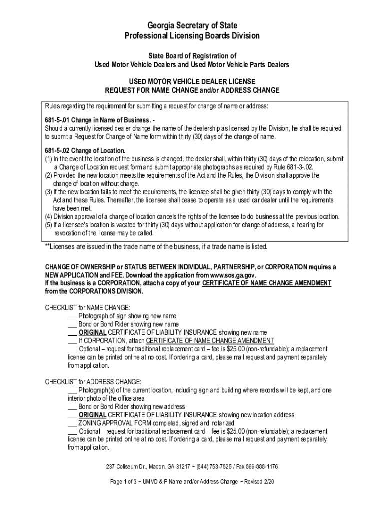 Fillable Online sos ga STATE BOARD OF REGISTRATION OF USED MOTOR ...