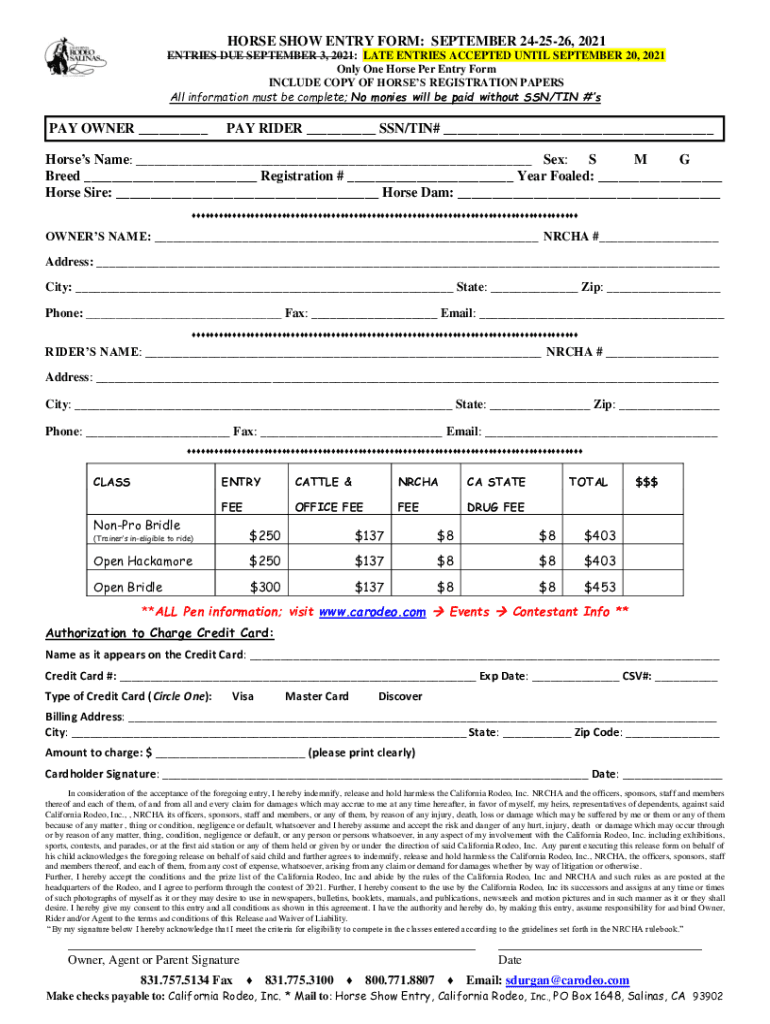 Fillable Online Horse Show Entry Form Template - Discover The Best ...
